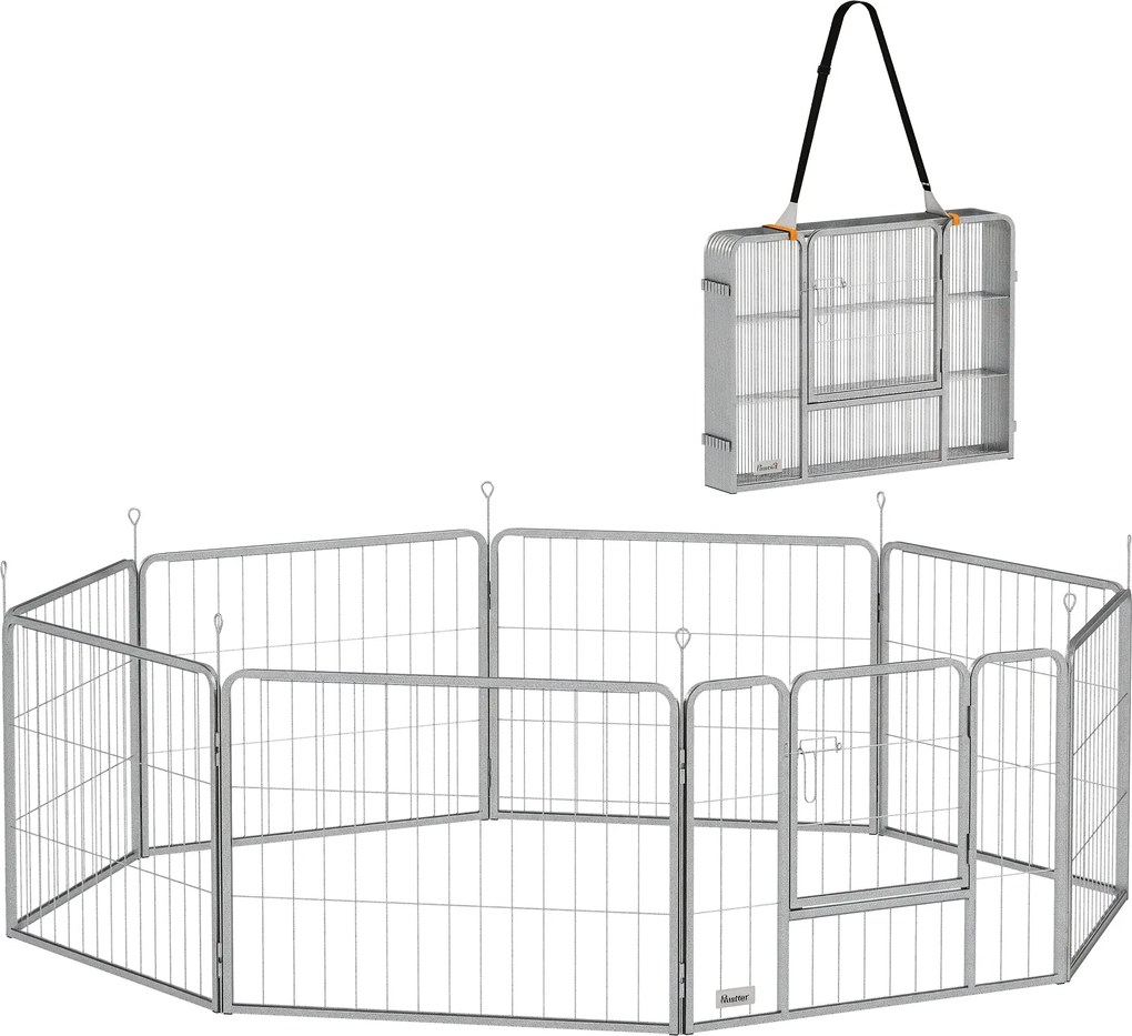 PawHut ohrádka pro štěňata 8-dílná s 8 mřížkovými panely, dveřmi, zemními hroty, flexibilní ochrannou plachtou, 60 cm vysoká ohrádka pro psy a kočky n