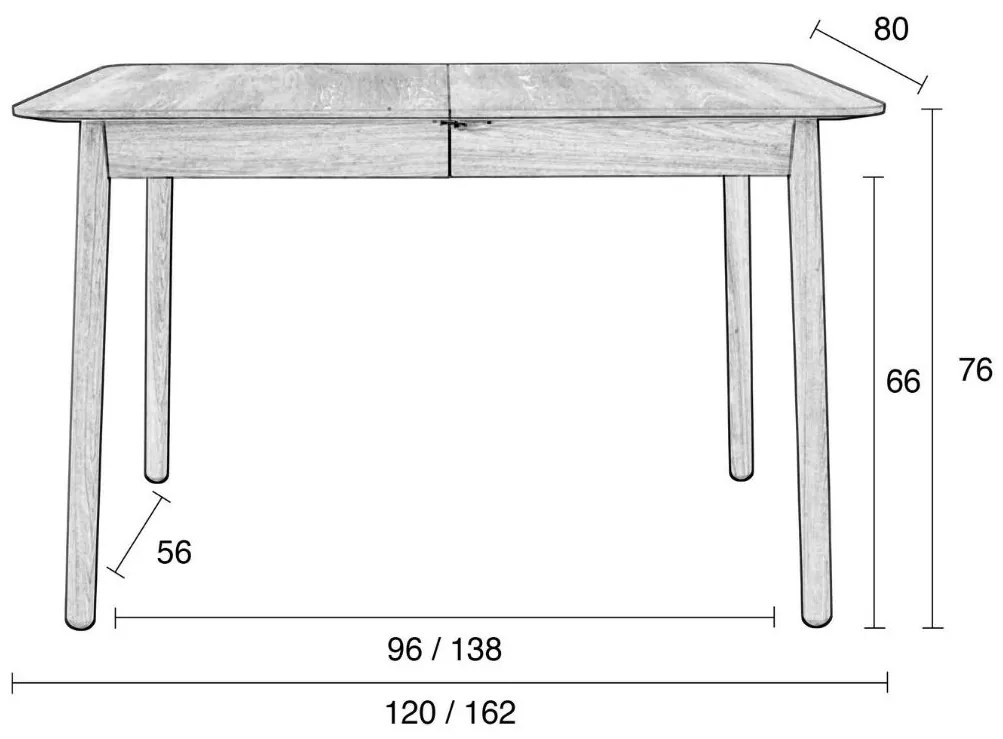 Černý jasanový rozkládací jídelní stůl ZUIVER GLIMPS 120/162x80 cm