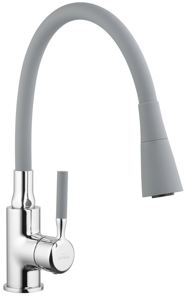 Invena Pogo, vysoká dřezová baterie 2-funkční, šedá-chromová, INV-BZ-80-L05-L