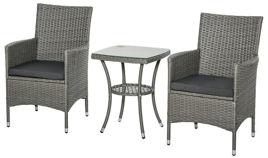 Outsunny Zahradní ratanový nábytek Outsunny, s bočním stolkem, bistro set, 3-dílná sada balkónového nábytku, zahradní ratanová souprava, sedací soupr…