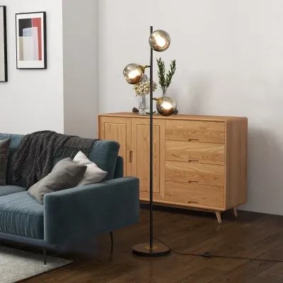HOMCOM stojací lampa do obývacího pokoje z kovu se 3 chromovanými kovovými stínidly 40 W Ø 36 x 162H cm černá a šedá