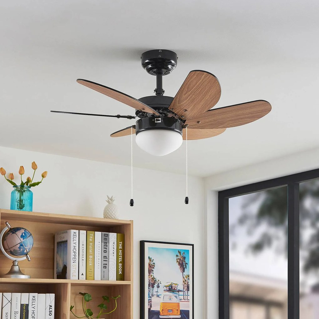 Stropní ventilátor Lindby s osvětlením Minja black quiet 78 cm