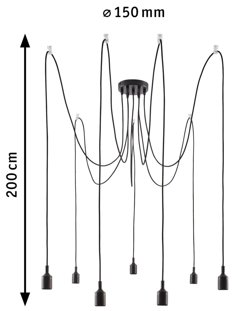 Paulmann 50390 Neordic Ketil 7, černé závěsné svítidlo se sedmi závěsy, 7x max20W E27
