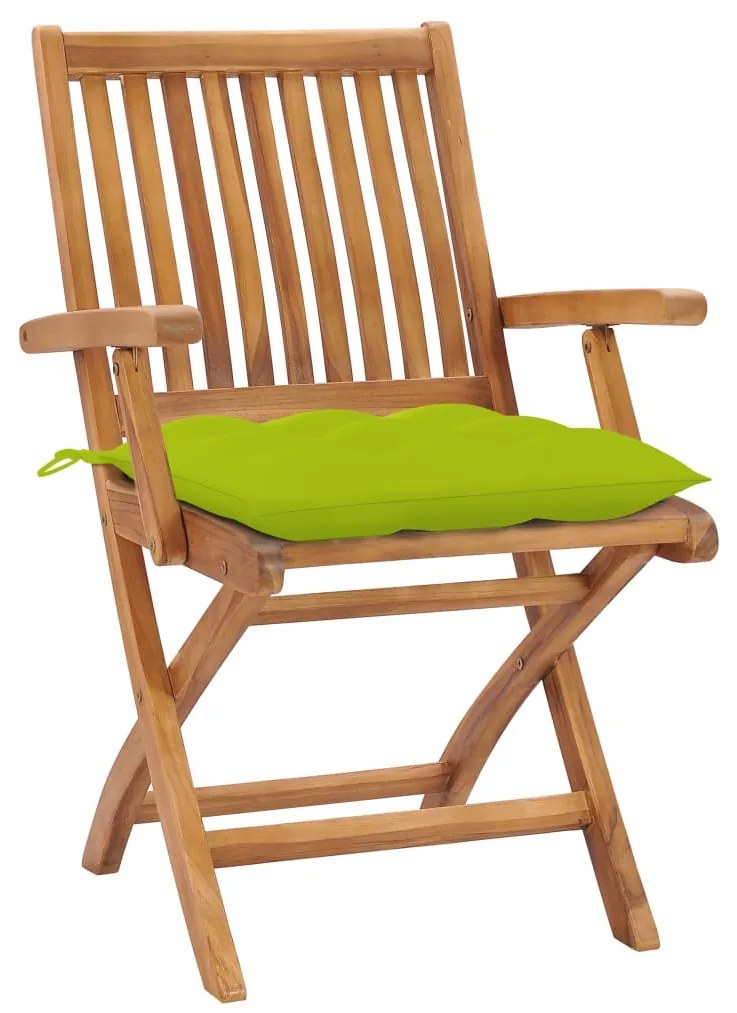 vidaXL Zahradní židle 2 ks jasně zelené podušky masivní teak