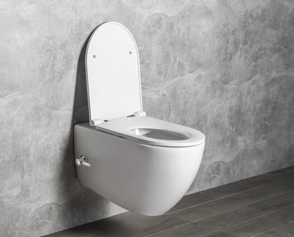 Isvea Infinity závěsná WC mísa 36,5 x 53 cm Rimless integrovaný ventil a bidet. sprška bílá 10NFS1001I