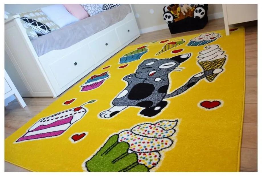Dětský kusový koberec Mlsný kocour žlutý 280x370cm