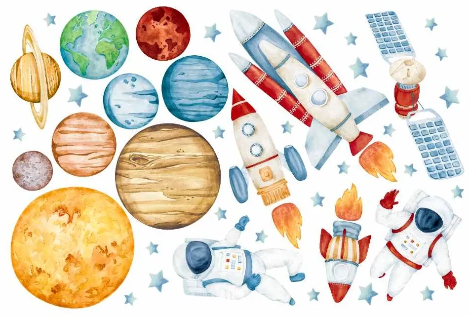Gario Dětská nálepka na zeď Solar system - planety, astronauti, satelit ...