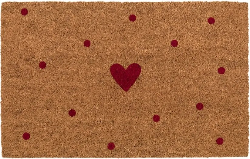 Hnědá kokosová rohožka se srdíčky Heart - 75*45*1 cm