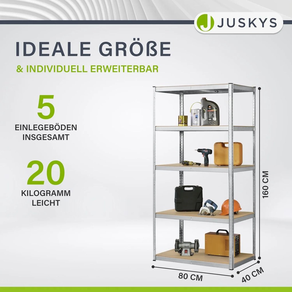 Juskys Kovový regál Basic 200 × 100 × 60 cm Barva: stříbrná