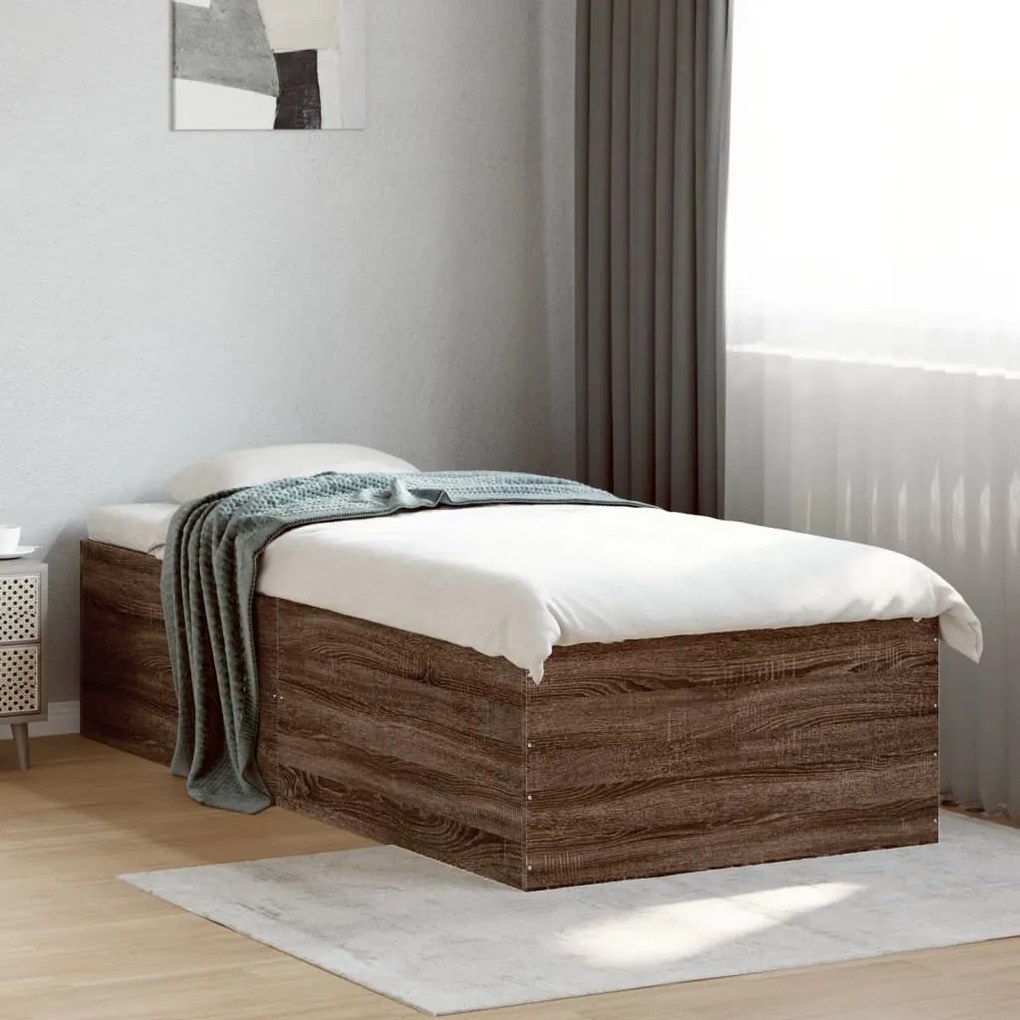 Rám postele hnědý dub 100 x 200 cm kompozitní dřevo 3280964