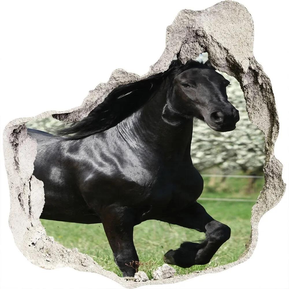 Wallmuralia Díra 3D fototapeta na stěnu Černý kůň květiny 75x75 cm