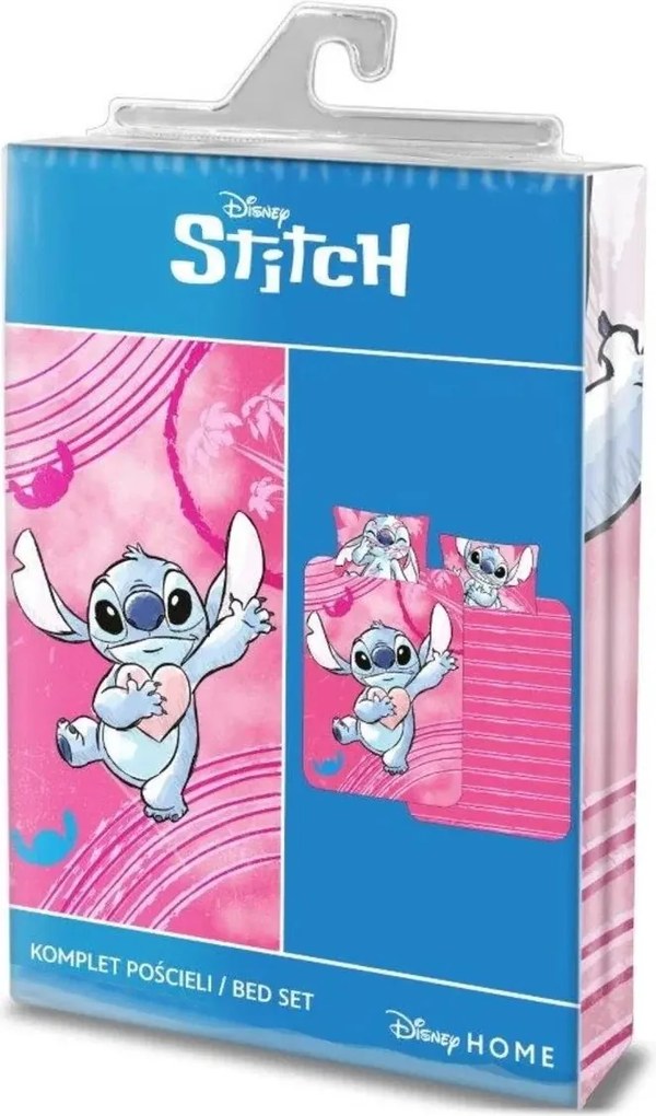 Bavlněné ložní povlečení Stitch v růžové barvě pro holky - 100% bavlna - 70 x 90 cm + 140 x 200 cm