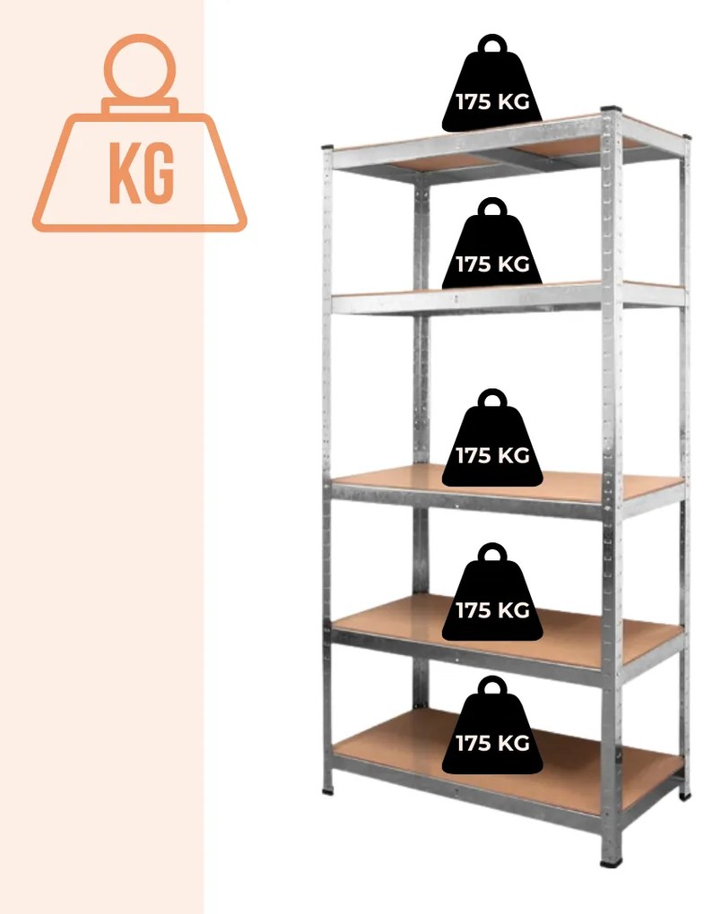 Regál s vysokou nosností HEAVY, max. 875kg, 90x40x180cm, stříbrná Jurhan