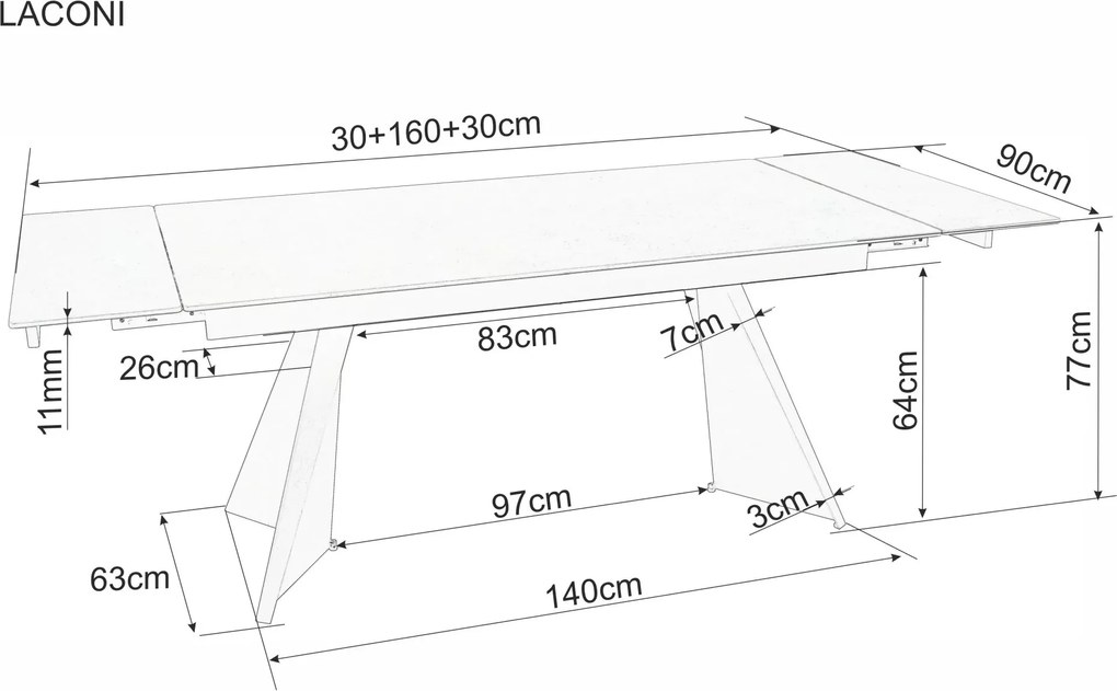 Jídelní rozkládací stůl Laconi 160/220 cm keramika bílý mramor/černý