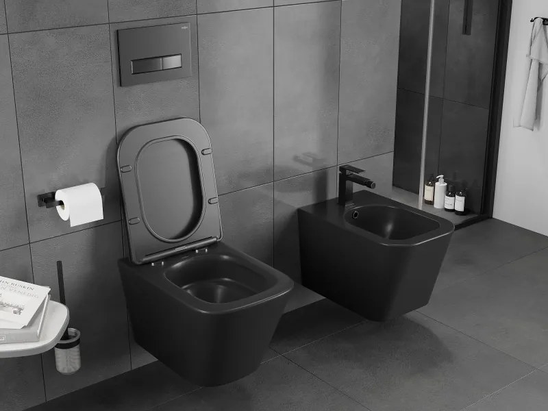 Mexen Teo, závěsná WC mísa 510x345x340 mm, Rimless Tornádo, černá matná, 3385XX85T