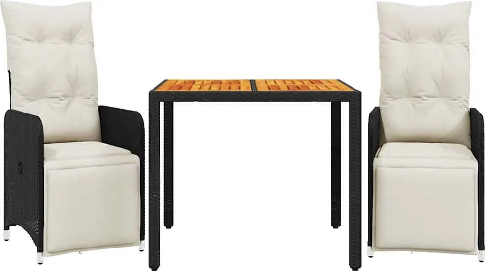 3dílný zahradní bistro set s poduškami černý polyratan 3277127