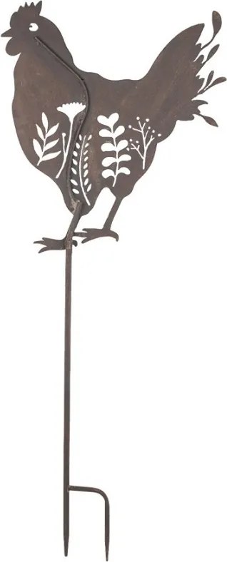 Hnědá antik zahradní dekorace zápich kohout - 47*2*124 cm