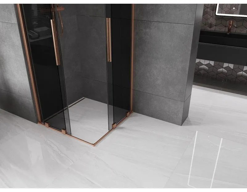 Mexen Velar Duo, sprchový kout s posuvnými dveřmi 100 x 100 cm, 8mm šedé sklo, měděná matná, 871-100-100-42-65