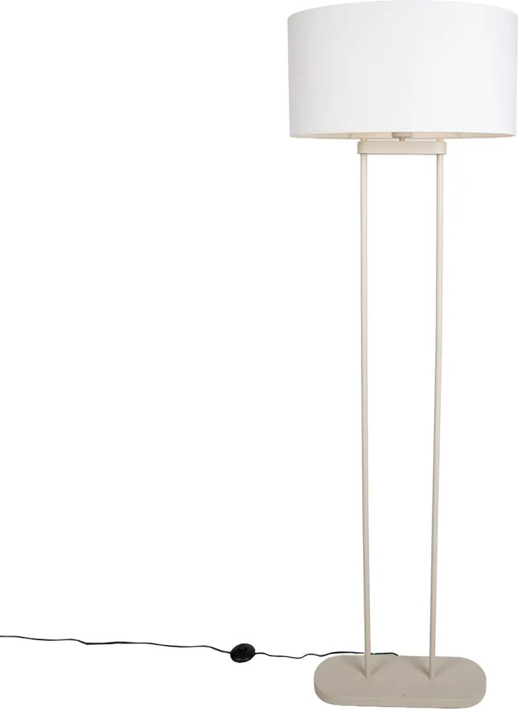 Béžová stojací lampa s oválným lněným bílým stínidlem 50 cm - Thijmen Biano.cz