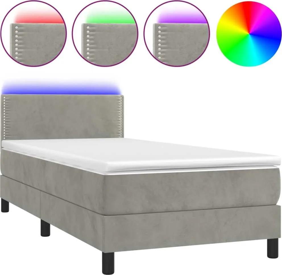 vidaXL Box spring postel s matrací a LED 80x200 cm samet [3134309] Barva: Růžová
