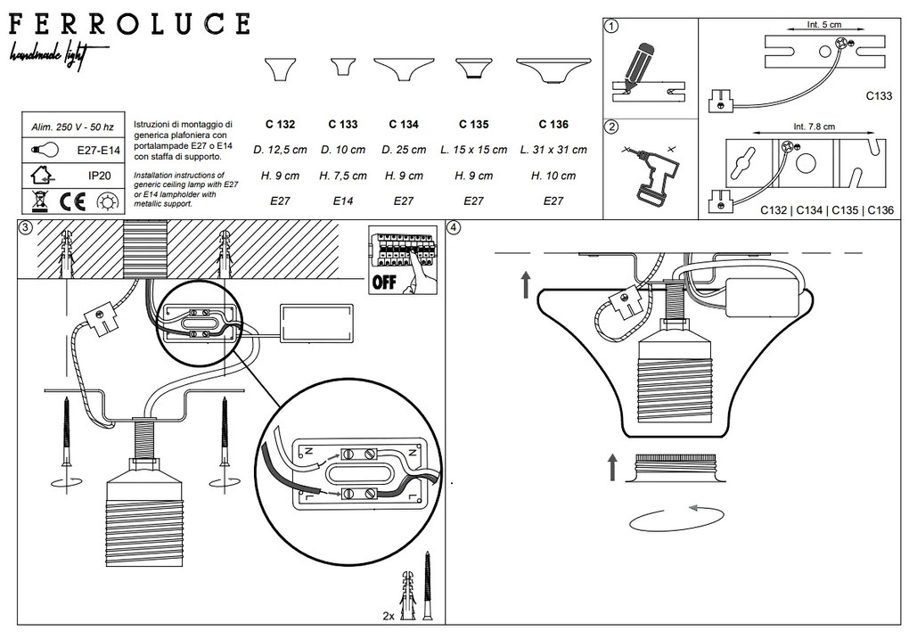 Rustikální keramické světlo Ferroluce TRIESTE C132 Dekor: 08-modré hrozny