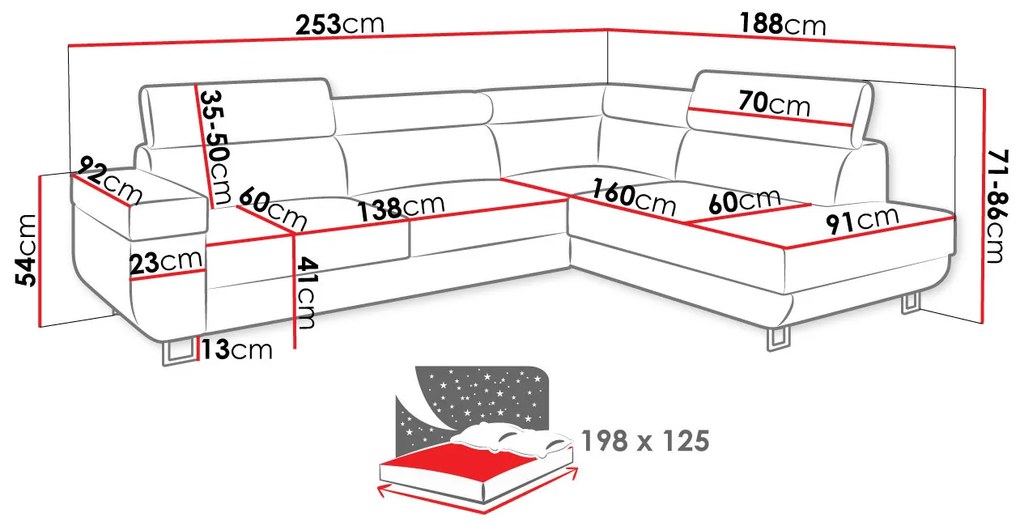 Sedací souprava FAYA - šedá / světle šedá, levý roh