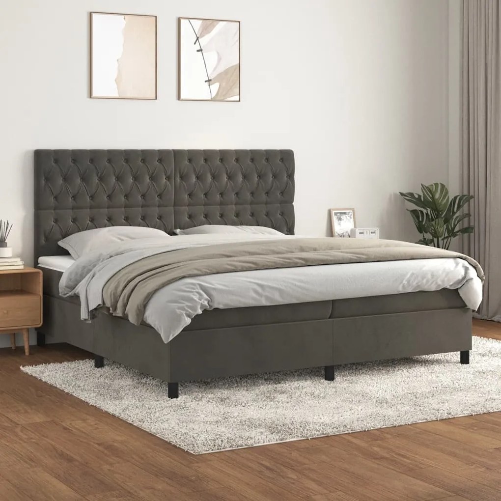 Box spring postel s matrací tmavě šedá 200x200 cm samet 3143224