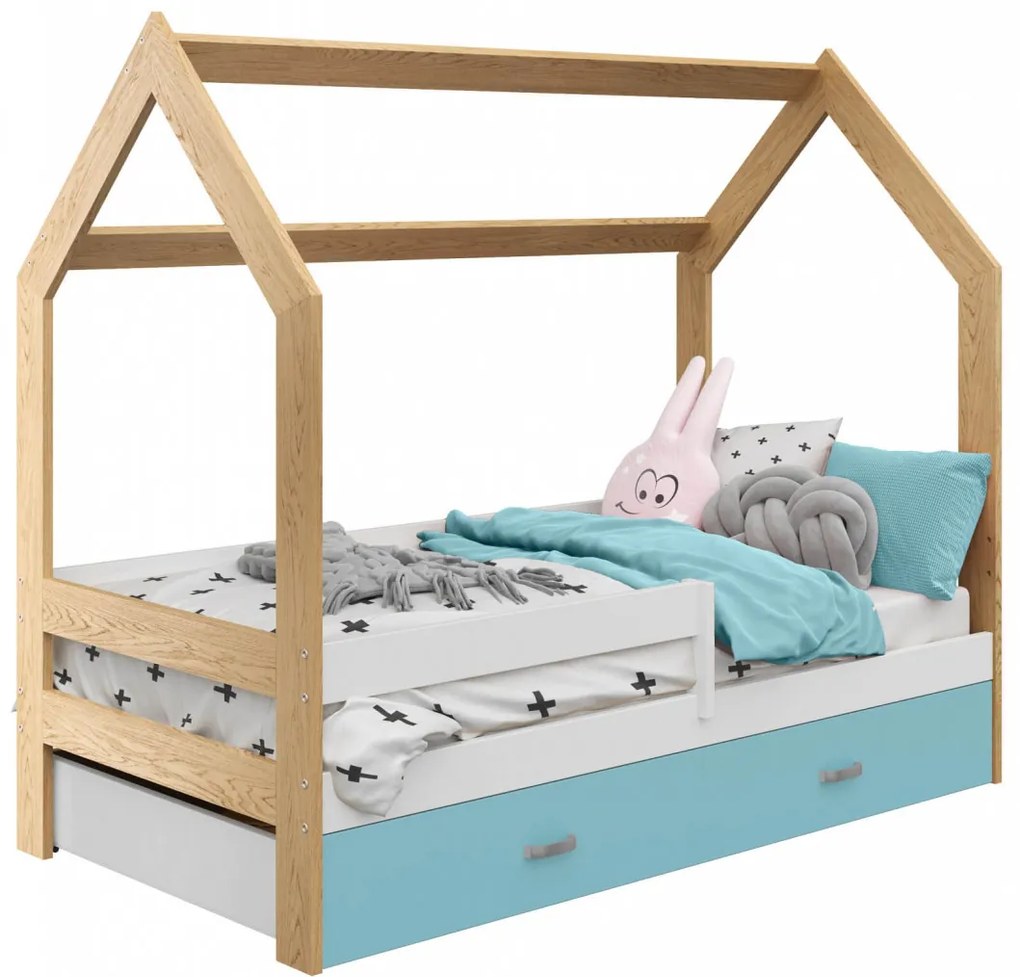 Dětská postel Domek 80x160 cm D3, rošt ZDARMA - borovice (Barva zábrany: Borovice, Barva úložného prostoru: Šedá, Volba matrace: Bez matrace)