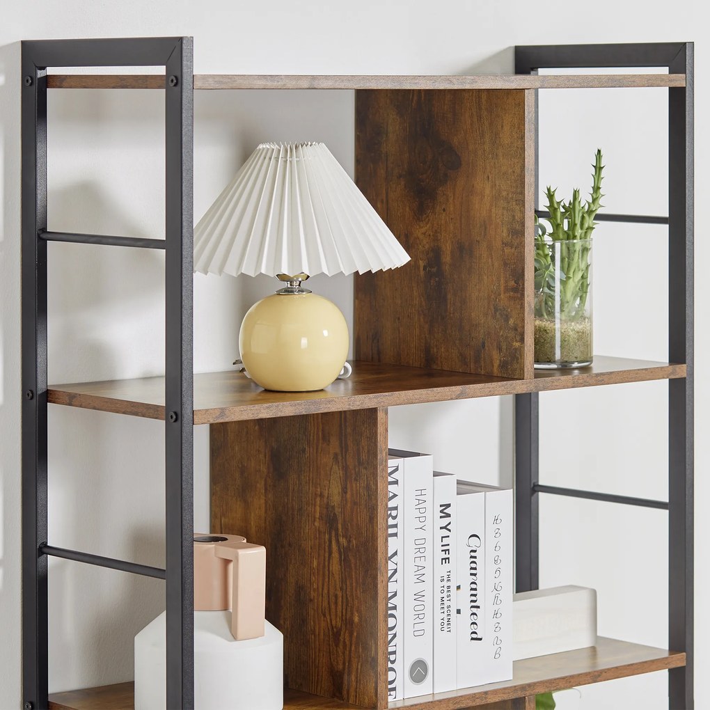 HOMCOM 4-patrová knihovna s 8 úložnými prostory v industriálním stylu pro obývací pokoj, kancelář, ložnici 74x30x157,5 cm Rustikální hnědá