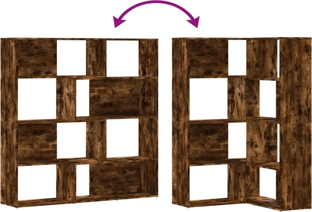 Rohová knihovna 4patrová kouřový dub 85 x 85 x 140 cm kompozit 3307814