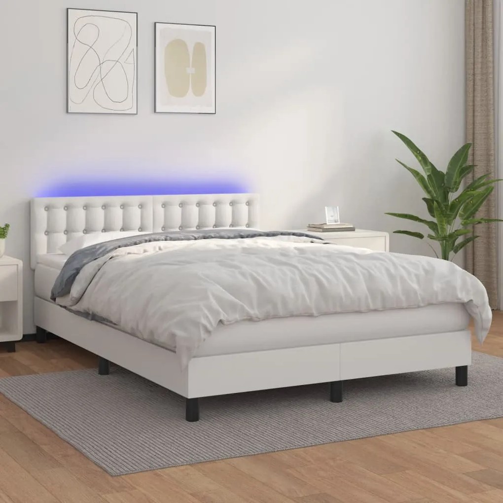 Box spring postel s matrací a LED bílá 140x190 cm umělá kůže 3134220