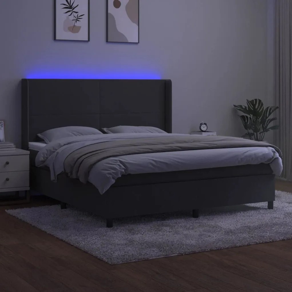 Box spring postel s matrací a LED tmavě šedá 160x200 cm samet 3139452