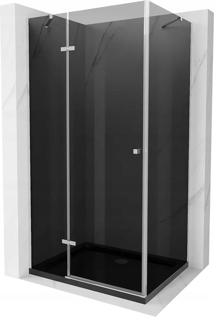 Mexen Roma, sprchový kout s křídlovými dveřmi 80 (dveře) x 120 (stěna) cm, 6mm šedé sklo, chromový profil + slim sprchová vanička černá + chromový sifon, 854-080-120-01-40-4070