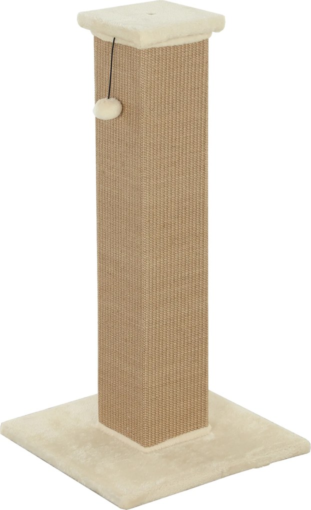 PawHut Kočičí Škrabadlo Výška 81 cm s Jutovým Sloupkem a Visícím Míčkem 41x41x81 cm Béžové