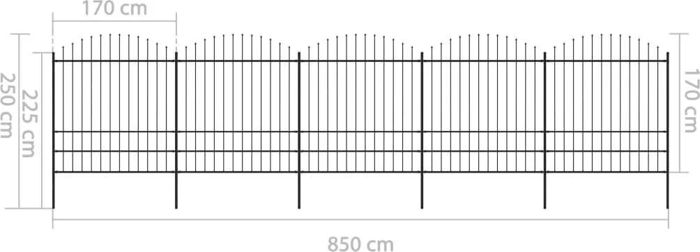 vidaXL Zahradní plot s hroty ocel (1,75–2) x 8,5 m černý [277752]