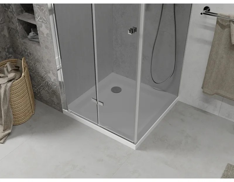 Mexen Lima skládací sprchový kout 80 x 80 cm, Grafitově černá, Chromovaná + sprchová vanička Flat, Bílá - 856-080-080-01-40-4010