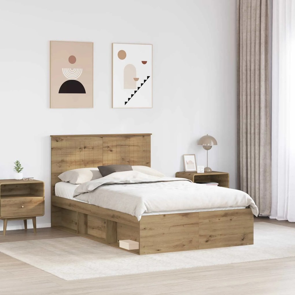 Rám postele Umělecký dub 120 x 200 cm Masivní borové dřevo 3411036