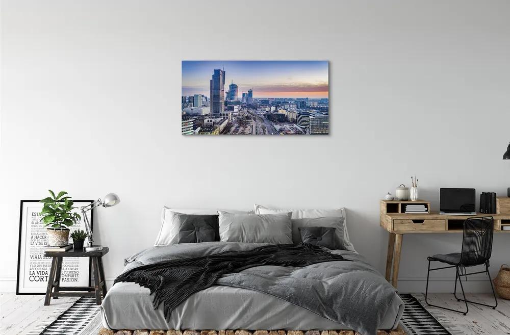 Obrazy na plátně Panorama Varšavy mrakodrapů svítání 125x50 cm