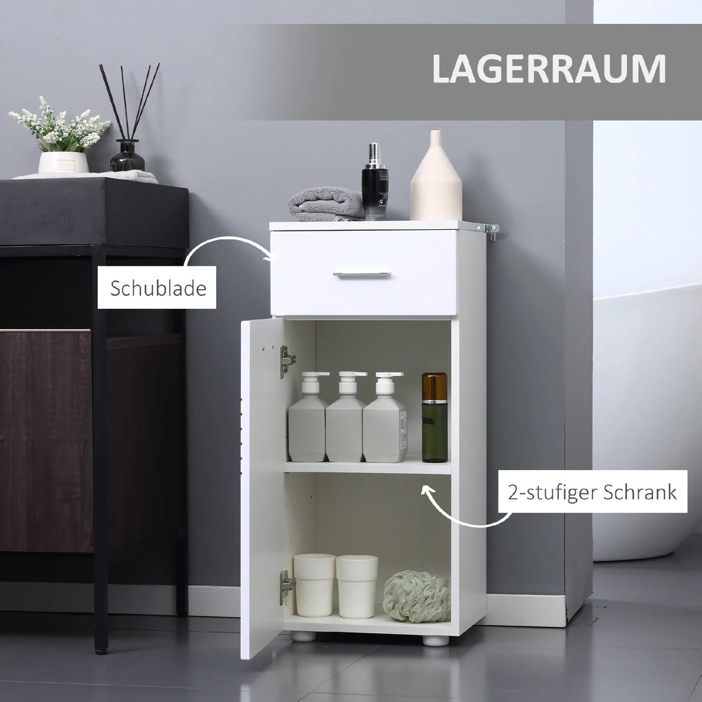 Kleankin Koupelnová skříňka s policí a zásuvkou, stojící kabinet pro obývací pokoj, ložnici a koupelnu 35x30x77,5 cm Bílá