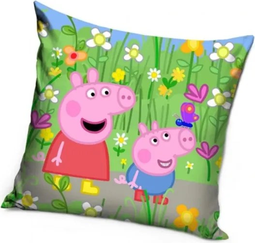 Carbotex Dětský polštářek  Prasátko Pepina Rozkvetlá zahrada 40x40 cm