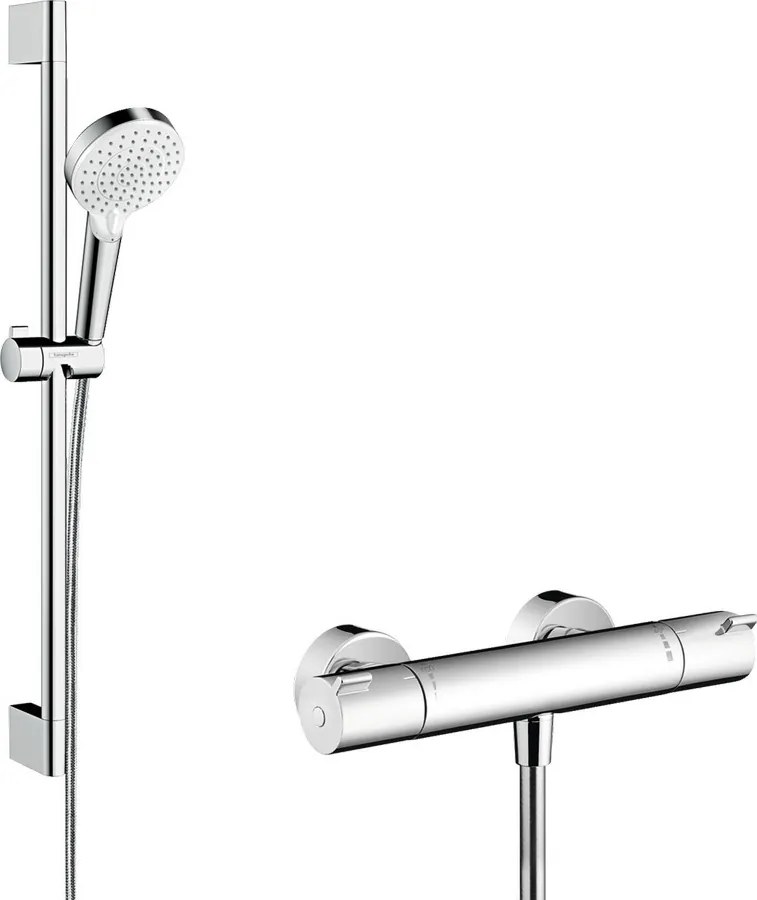 Hansgrohe Crometta, Vario sprchová souprava na zeď s termostatem Ecostat 1001 CL a sprchovou tyčí 65 cm, bílá/chromová, HAN-27812400