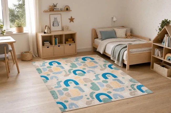 Dětský koberec protiskluzový BAMBINO 61460 béžový / modrý