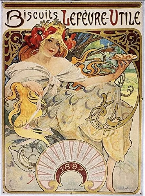 Plechová cedule Biscuits Lefévre- Ulite Alfons Mucha