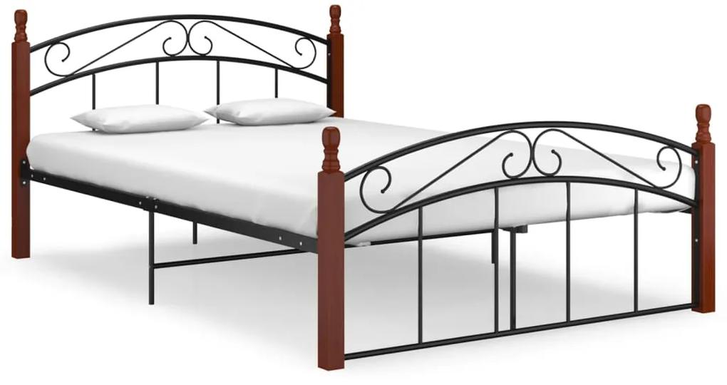 324921 vidaXL Rám postele černý kov a masivní dubové dřevo 140 x 200 cm