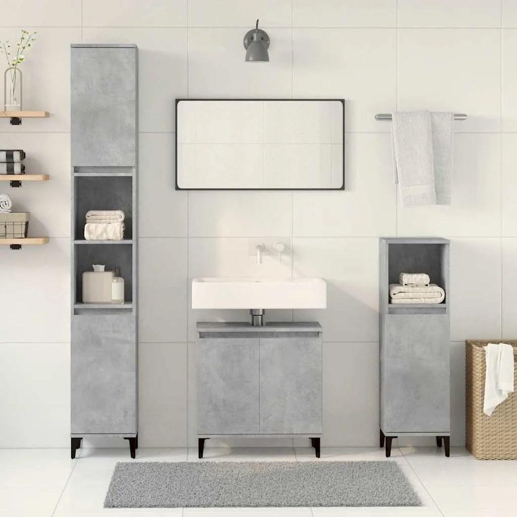 3dílný set koupelnového nábytku betonově šedý kompozitní dřevo 3324948