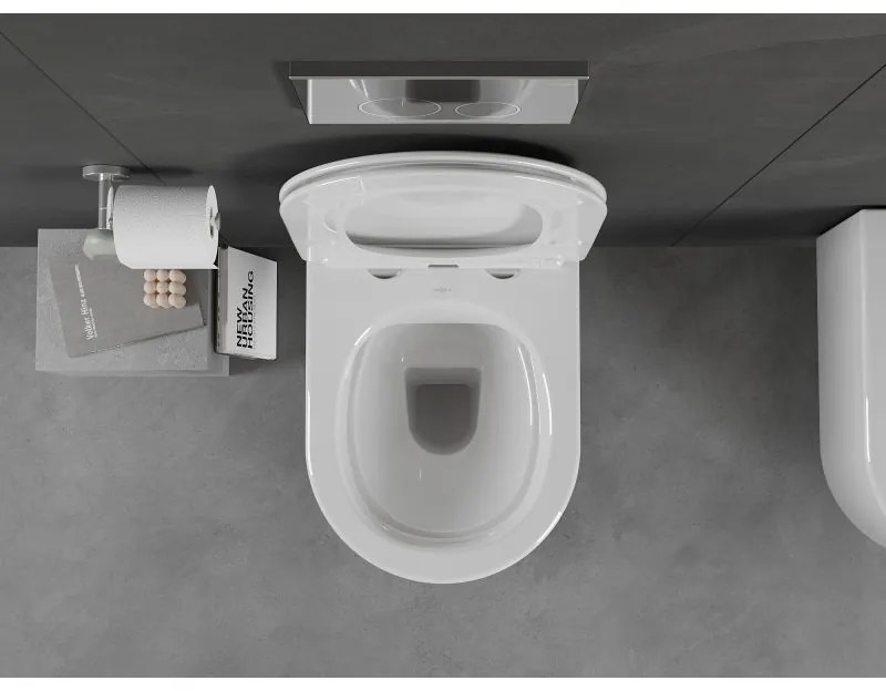 Mexen Sofia, závěsná WC mísa 490x360x355 mm, Rimless Tornádo + toaletní WC sedátko z duroplastu, bílá lesklá, 30540400