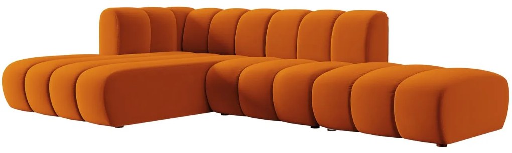 OnaDnes -20% Oranžová sametová pětimístná pohovka MICADONI Lupine 294 cm, levá