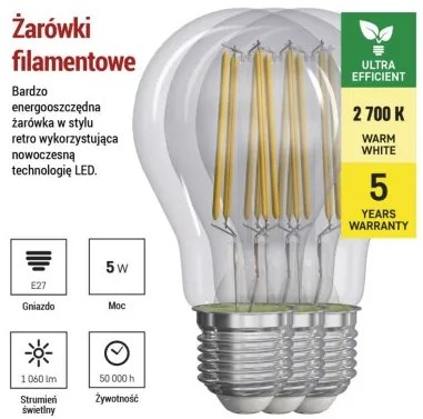 Emos lighting LED žárovka Filament A60 A CLASS/ E27 / 5 W (75 W) / 1 060 lm / teplá bílá 1525283276