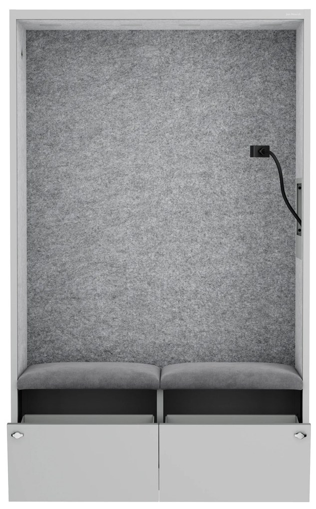 Kancelářská akustická kabina se sedátkem a USB-C portem, korpus šedý / sedák šedá, 1150 mm: SALLY MentalBox
