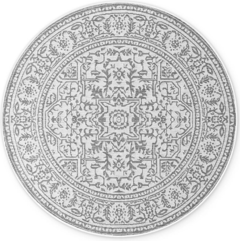 NORTHRUGS, Kusový koberec Duet Kona 106249 White/Gray kruh - na ven i na doma, 160x160 (průměr) kruh, šedá, chodba / předsíň